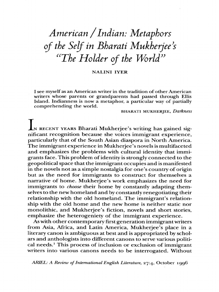 American Indian Metaphors of The Self in Bharati Mukherjees Holder of ...