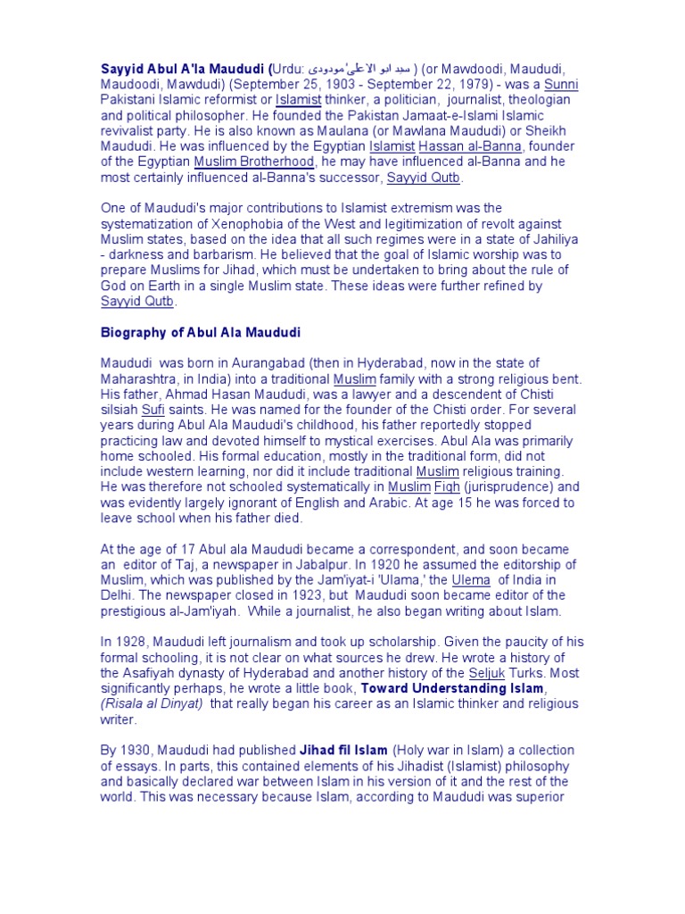 Maududi Biography | PDF | Islamism | Jihad