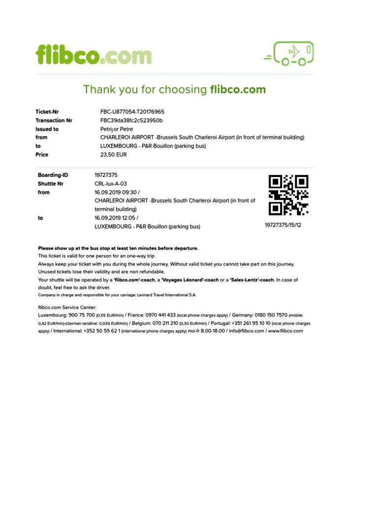 Flibco Ticket - Example | PDF | Business