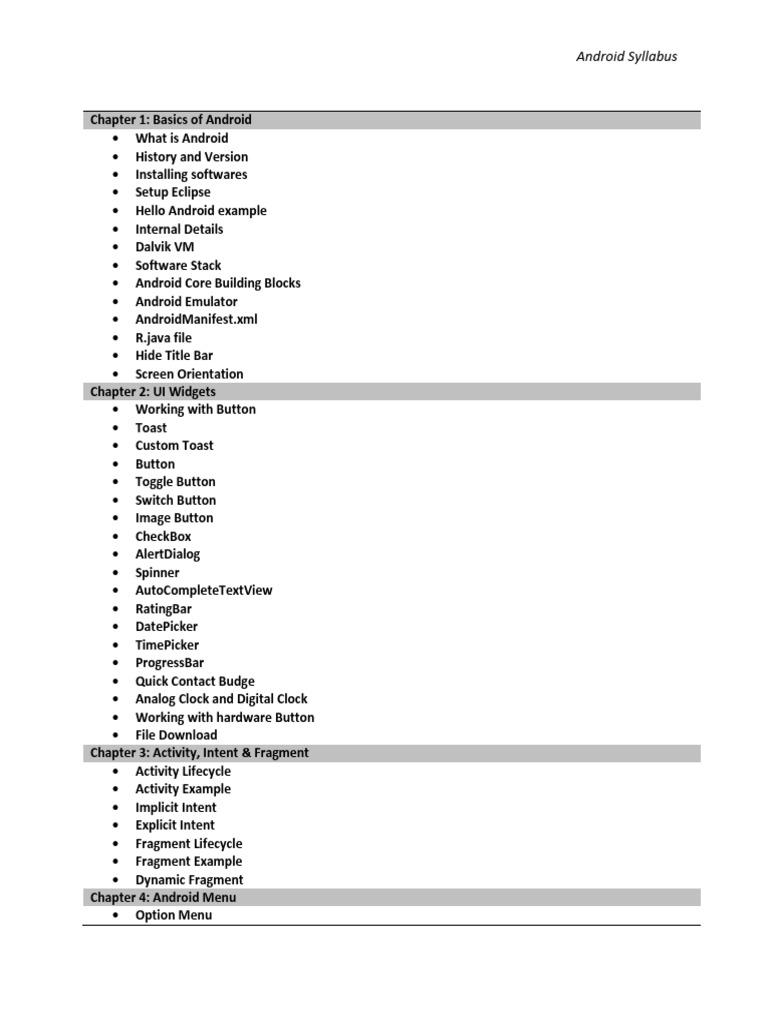 Android Syllabus | PDF | Android (Operating System) | Application Programming Interface