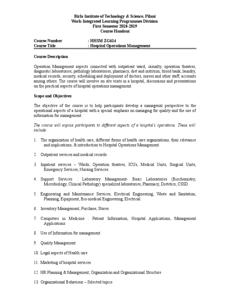 Hhsmzg614 - Hospital Operations Management | PDF | Hospital | Patient