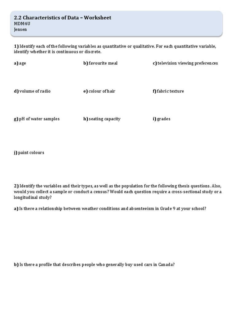 2.2 Worksheet-1 | PDF | Quantitative Research | Data