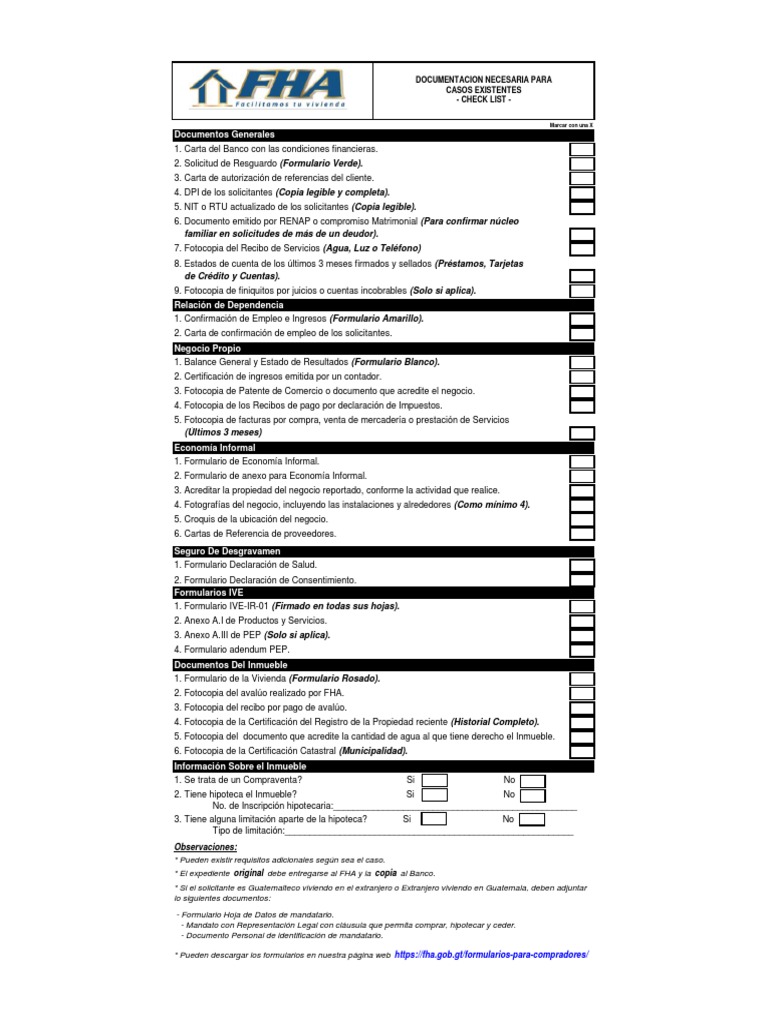 Https Fha - Gob.gt Wp-Content Uploads 2019 09 Check-List-Vivienda ...