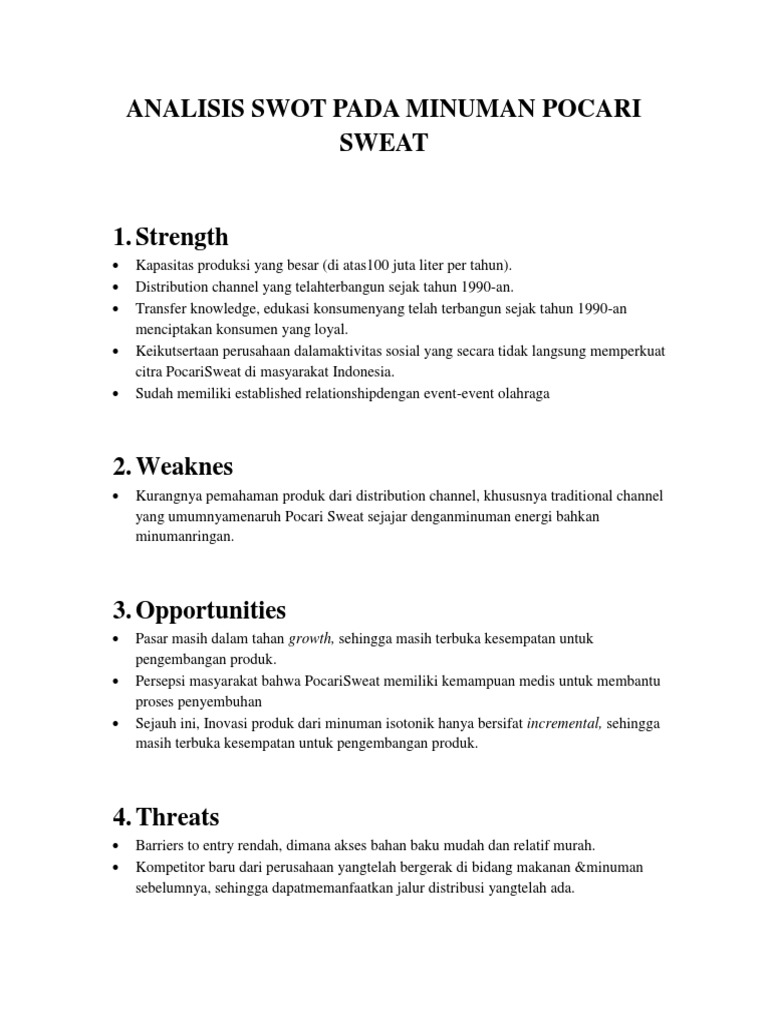 Analisis Swot Pada Minuman Pocari Sweat | PDF