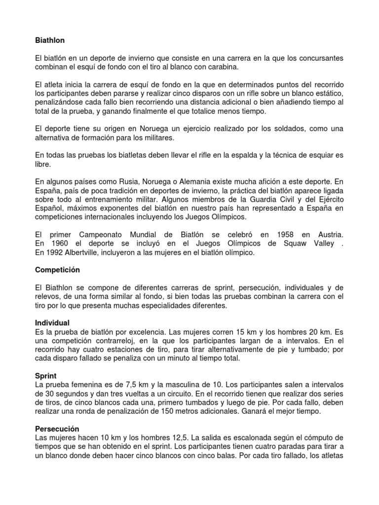 Biatlón: Reglas y Competencias Esenciales | PDF | Invierno | Deportes ...