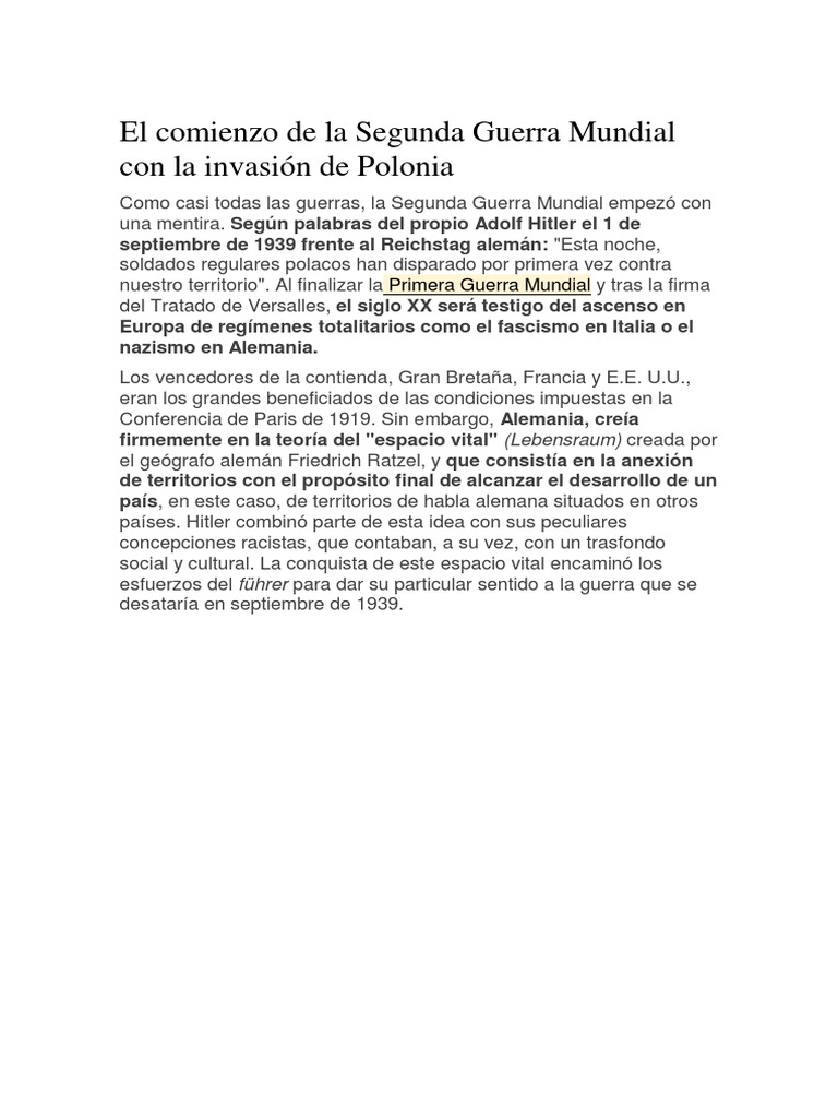 El Comienzo de La Segunda Guerra Mundial | PDF | Alemania nazi | Adolf ...