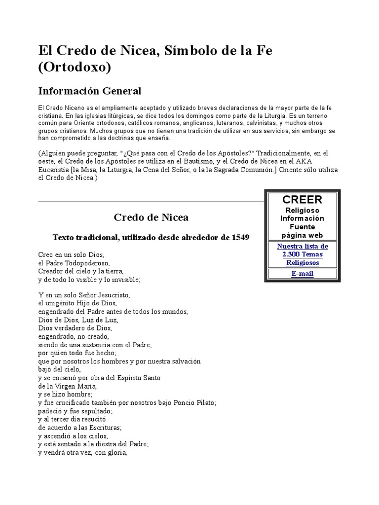 Credo de Nicea: Símbolo de la Fe | PDF | espíritu Santo | Salvación