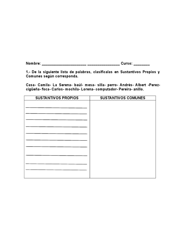 Guia de Sustantivos Propios y Comunes | PDF | Ficción general