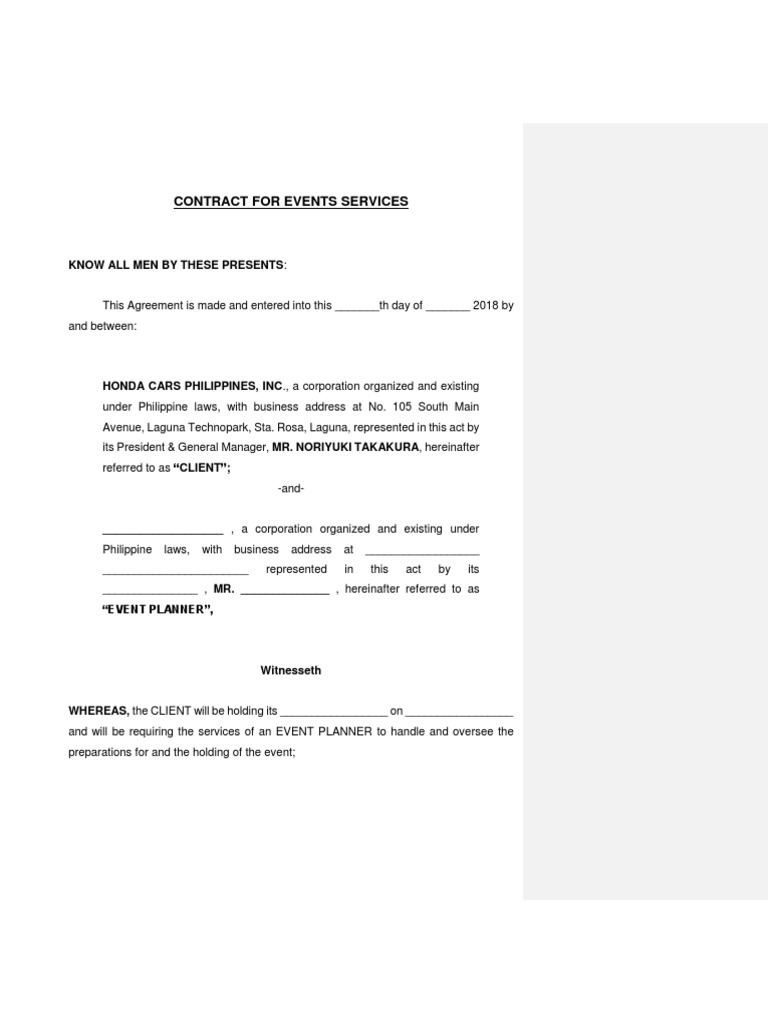 Event Contract - Template | Download Free PDF | Liability Insurance ...