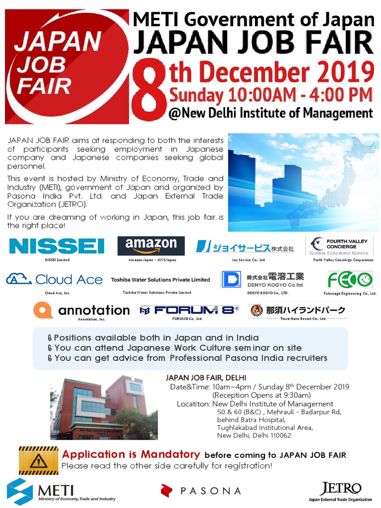 METI JAPAN JOB FAIR - Delhi - 2019 - Brochure For Job Seekers | PDF ...