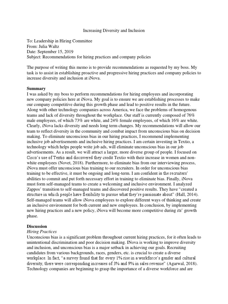 Memorandum Final | PDF | Recruitment | Bias