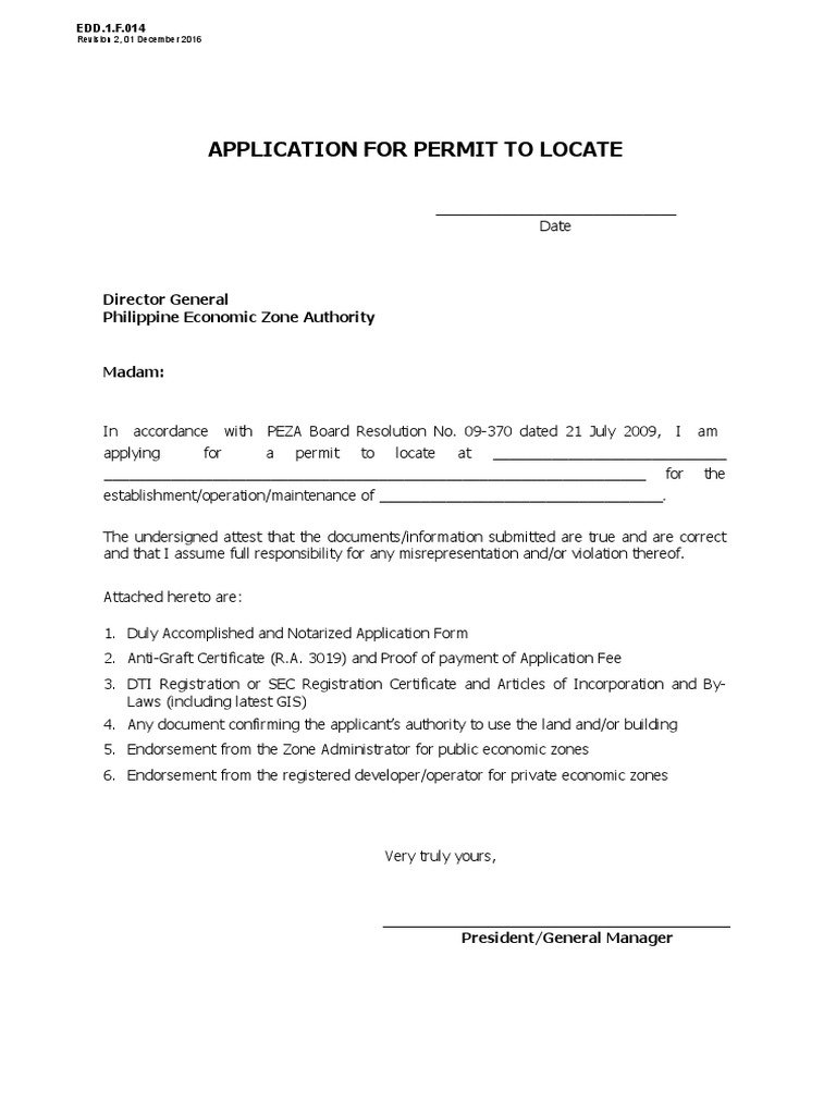 EDD.1.F.014 - Permit To Locate | PDF | Business | Government