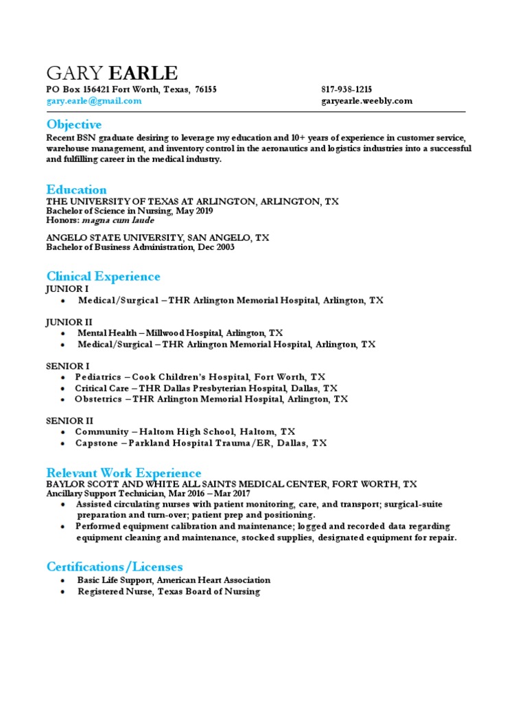 Gary Earle Resume | Download Free PDF | Nursing | Warehouse
