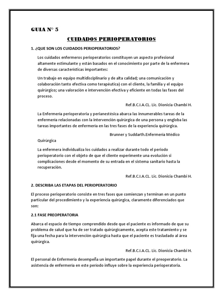 Cuidados Perioperatorios | PDF | Cirugía | Enfermería