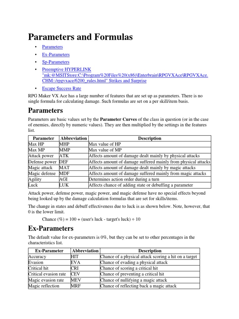 Parameters and Formulas | PDF | Teaching Mathematics