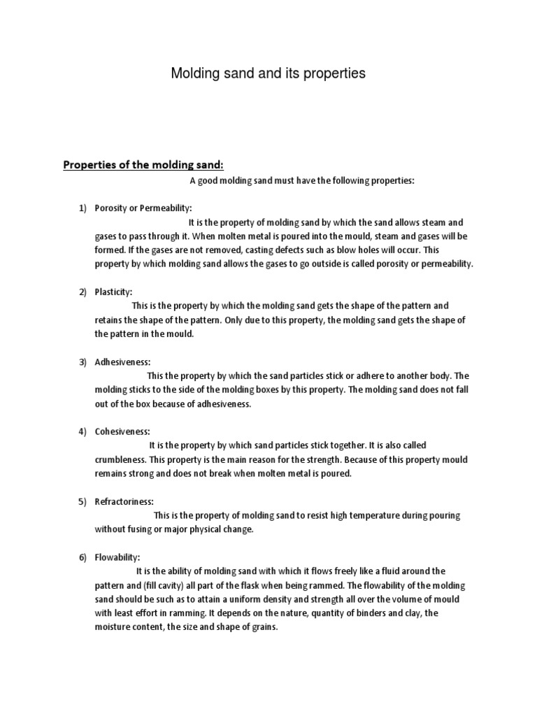 Molding Sand and Its Properties | PDF | Casting (Metalworking ...