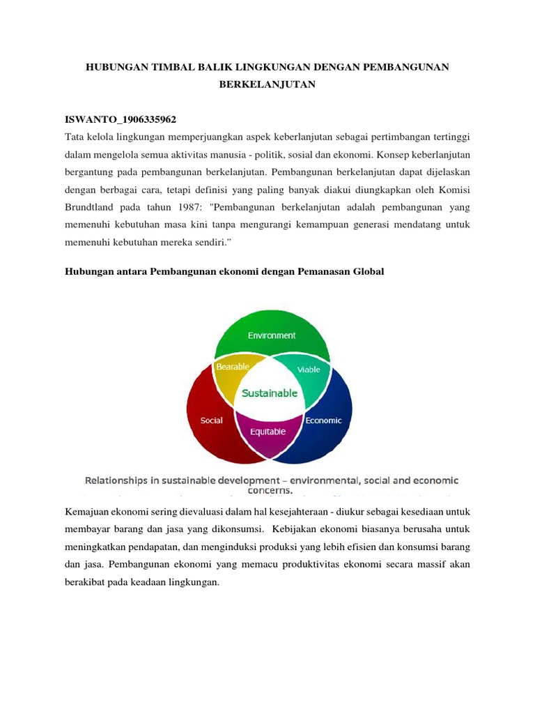 Hubungan Timbal Balik Lingkungan Dengan Pembangunan Berkelanjutan | PDF