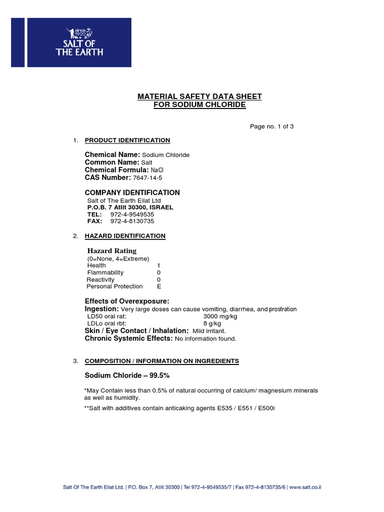 Msds Arvin | PDF | Sodium Chloride | Chlorine