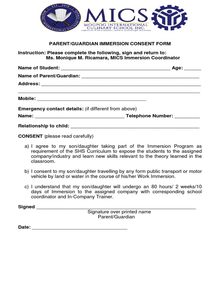 Sample Parent Consent On Immersion | PDF | Teaching | Cognition