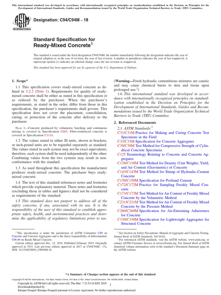Astm C94 | PDF | Concrete | Construction Aggregate