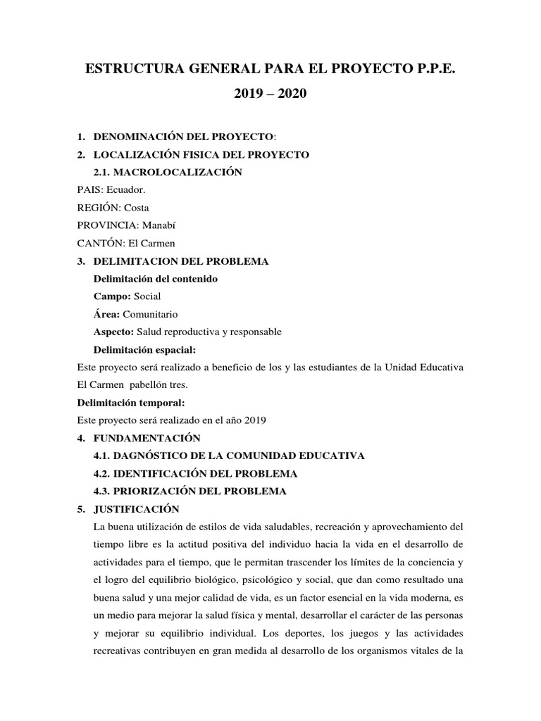 Estructura General para El Proyecto Ppe | PDF | Exclusión social | Aprendizaje