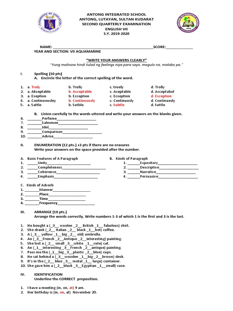 Grade 7 English 2nd Quarter (2019-2020) | PDF | Linguistic Typology ...