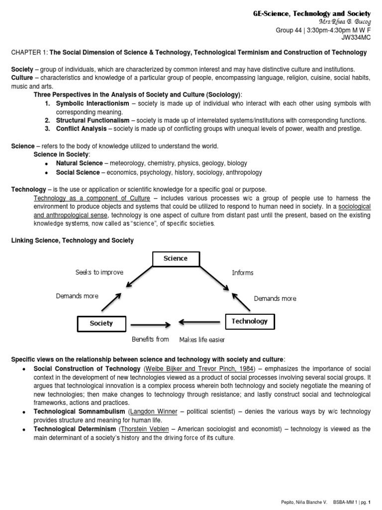 CHAPTER 1 The Social Dimension of Science Technology Technological ...