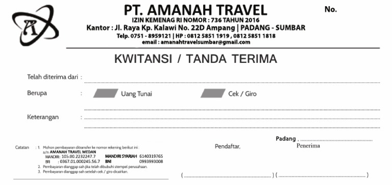 Kwitansi Amanah Travel | PDF