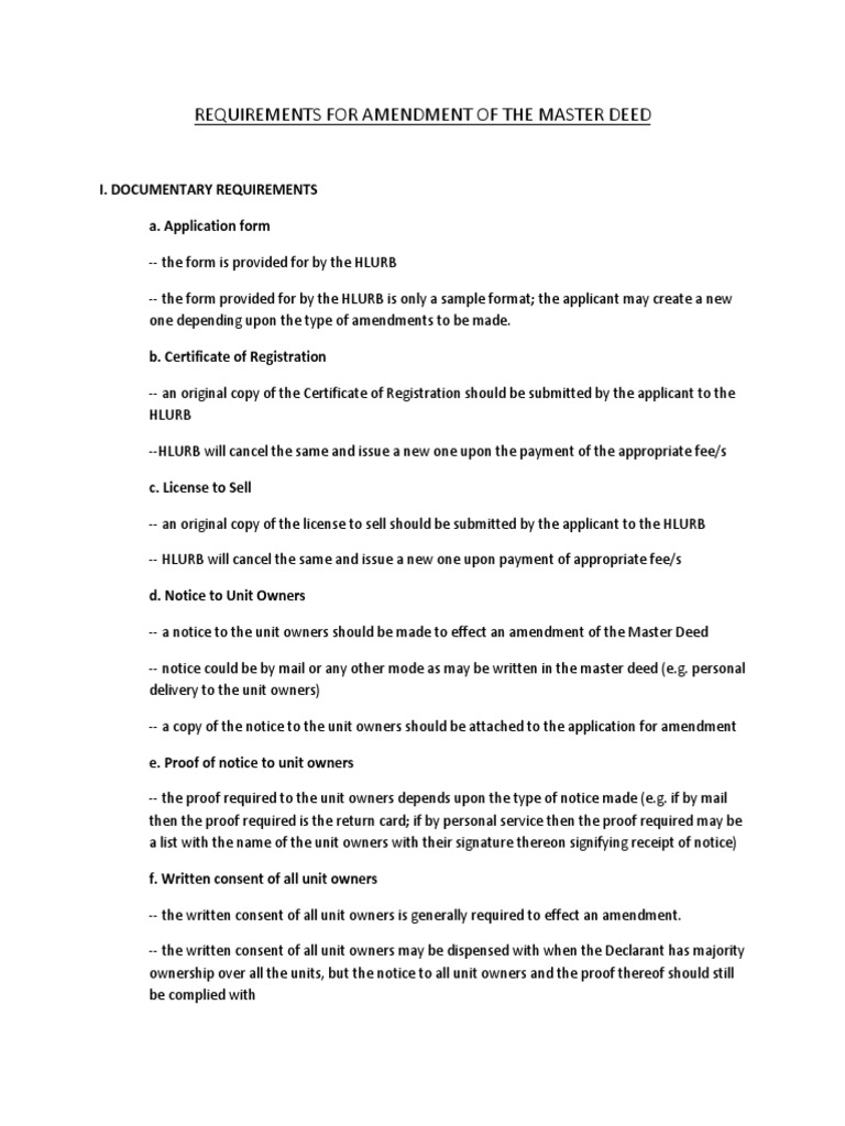 Requirements For Amendment of The Master Deed | PDF