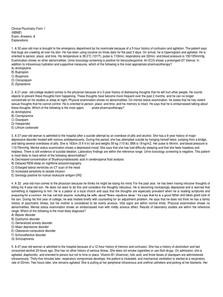 Form 1 Questions | PDF | Hypoglycemia | Mental Disorder