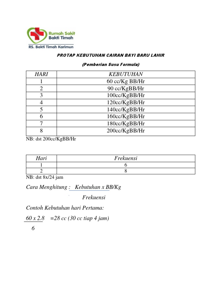 Protap Kebutuhan Cairan Bayi Baru Lahir (Sufor) | PDF