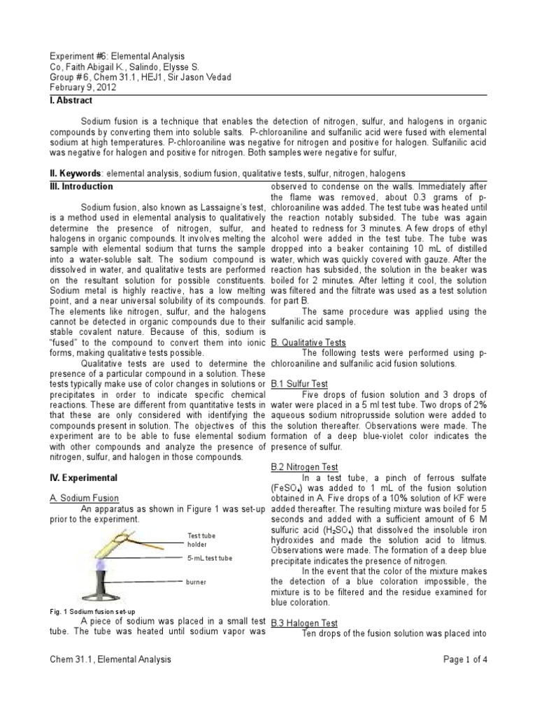 Sodium Fusion Test for Elemental Analysis | PDF | Precipitation ...