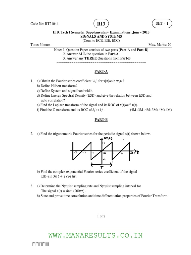 II B. Tech Signals and Systems Exam Questions | PDF | Fourier Transform ...
