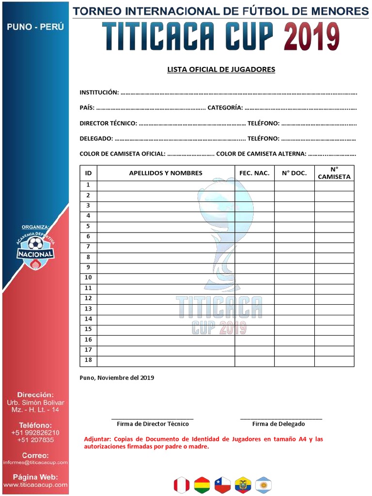 Formato F2 - Lista Oficial de Jugadores | PDF