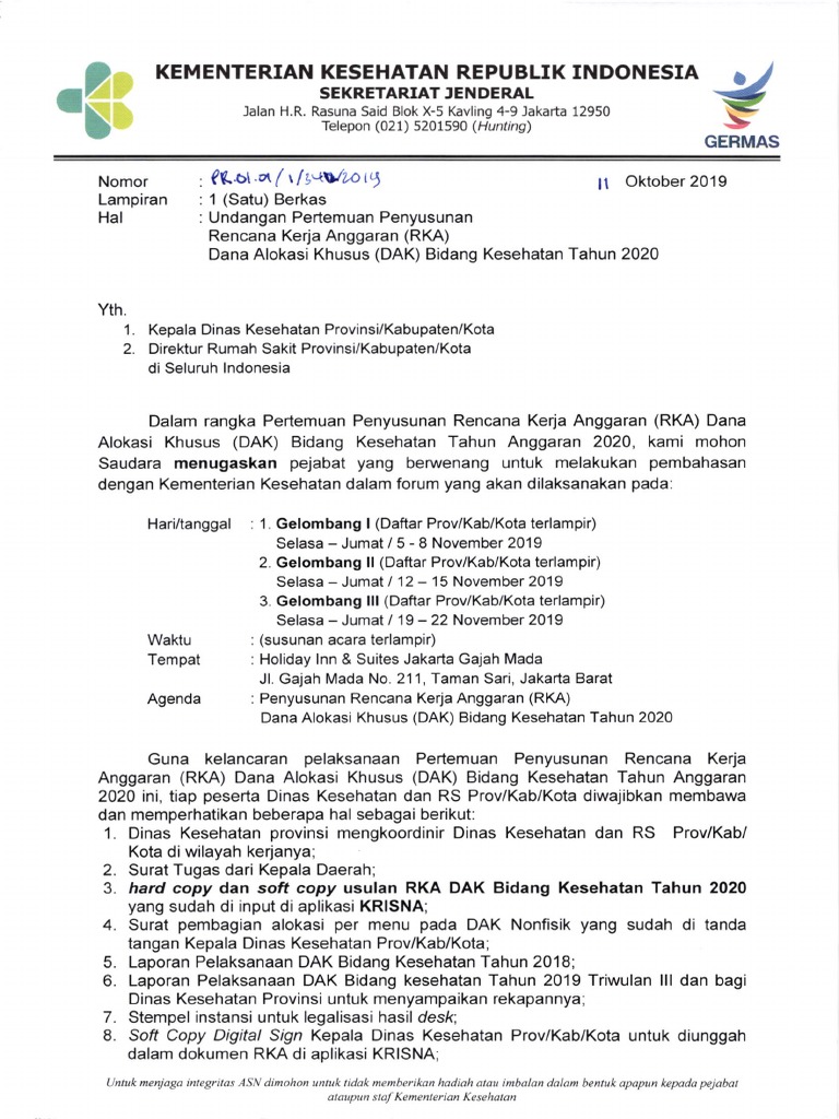 Undangan RKA DAK TA 2020 PDF | PDF