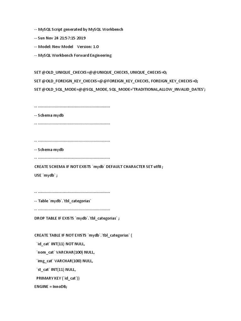 Mysql Script Generated By Mysql Workbench Pdf Databases Sql
