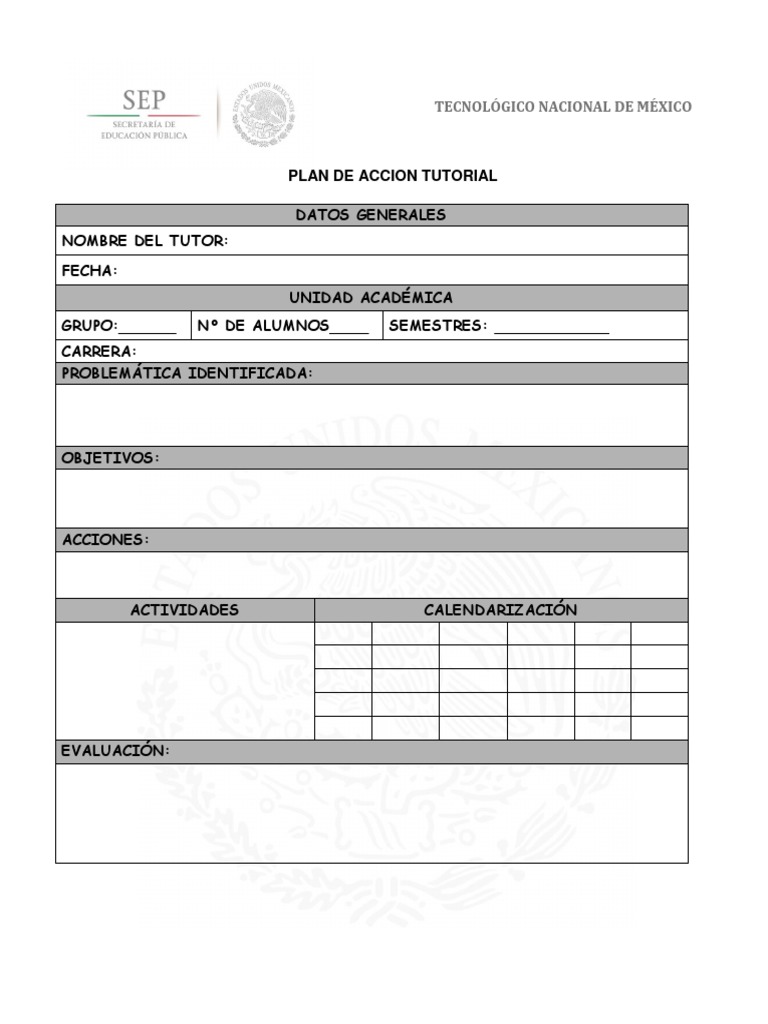 Plan De Acción Tutorial Pat Pdf Aprendizaje Science