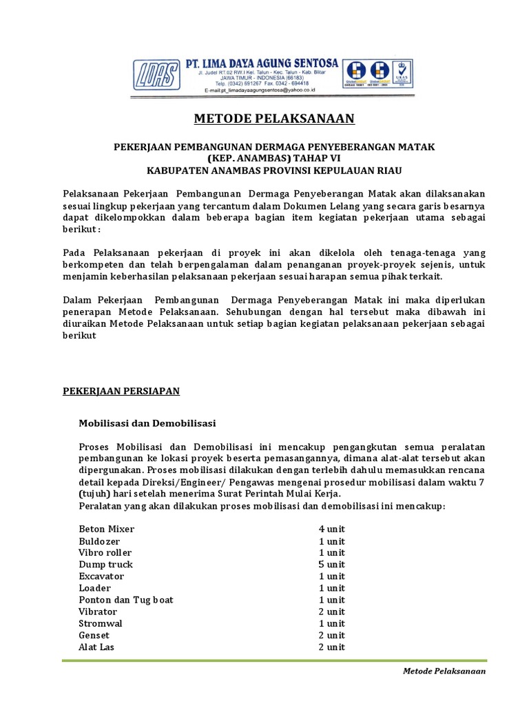 Contoh Metode Pelaksanaan Pekerjaan | PDF
