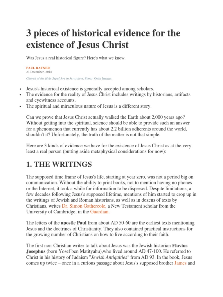 3 Pieces of Historical Evidence For The Existence of Jesus Christ | PDF ...