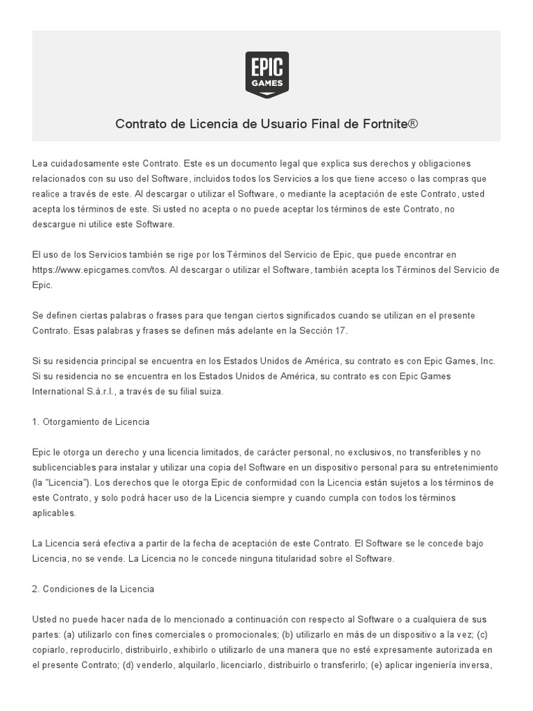 Contrato de Licencia de Usuario Final de Fortnite® | PDF | Dinero ...