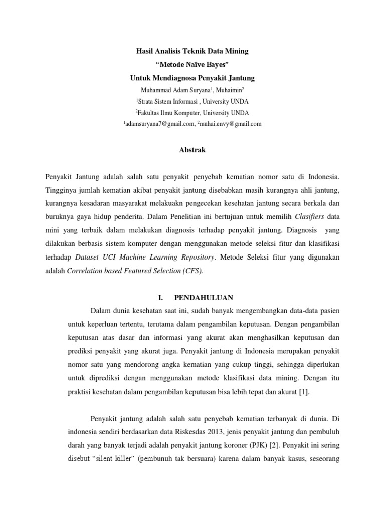 Hasil Analisis Teknik Data Mining Metode Naive Bayes Untuk Mendiagnosa ...