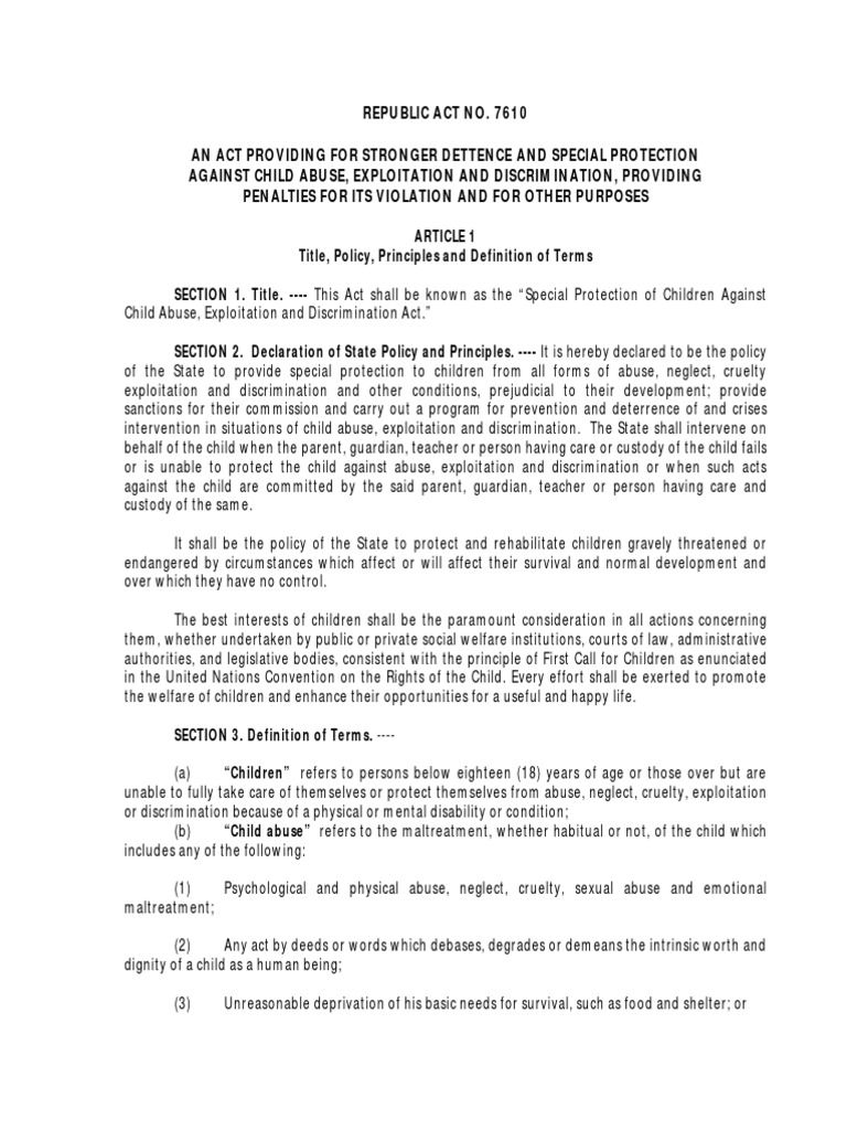 Ra 7610 | PDF | Obscenity | Child Abuse