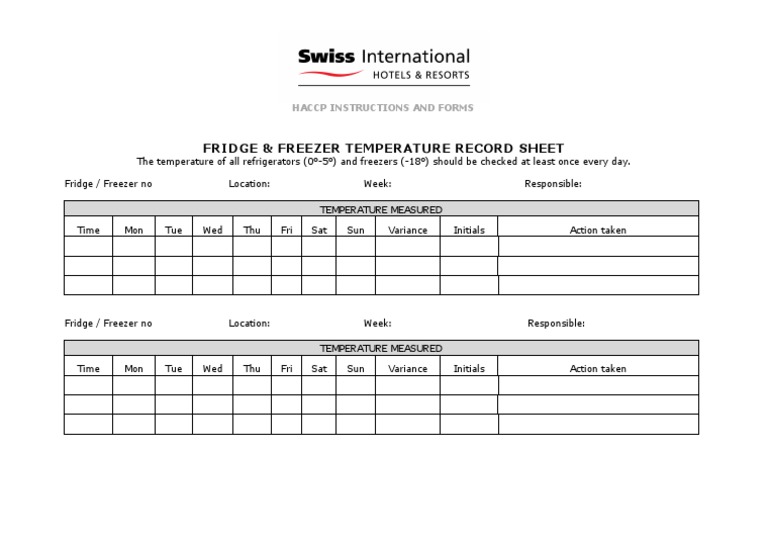 Fridge & Freezer Temperature Log Sheet | PDF
