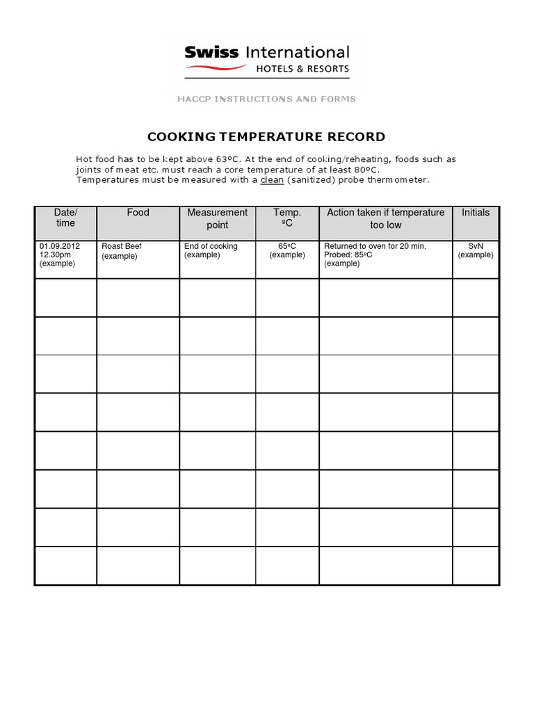 Cooking Temperature Record PDF | PDF
