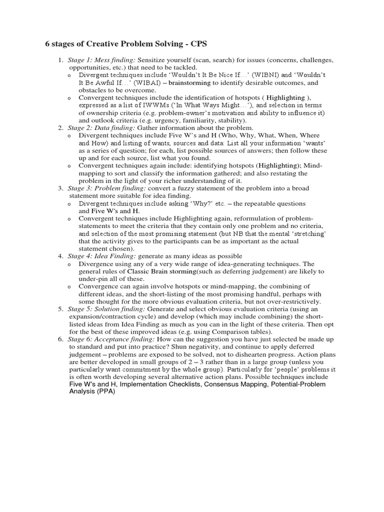 6 Stages of Creative Problem Solving | PDF | Learning | Thought