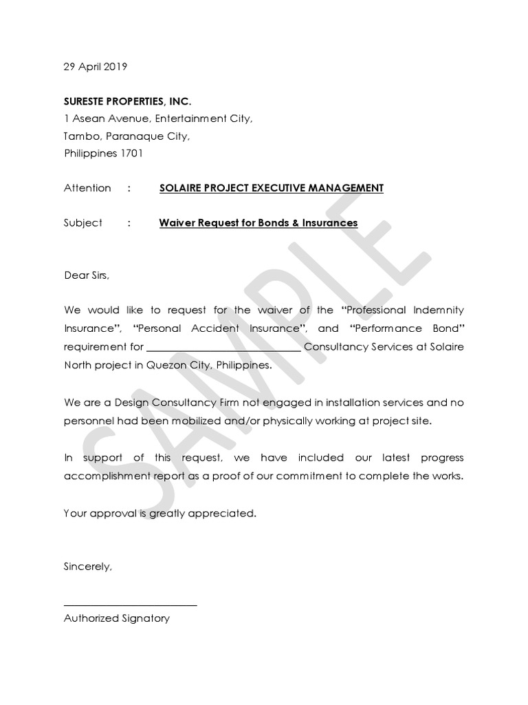 Waiver Request Letter (Sample) PDF | PDF