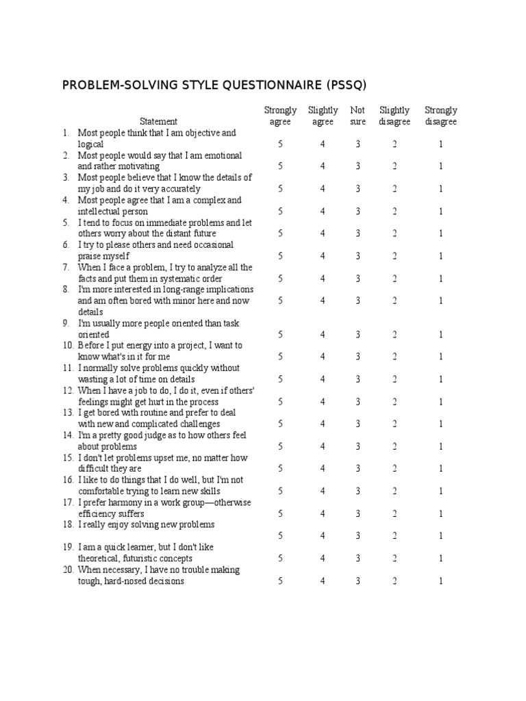 Problem Solving Style Questionnaire | PDF | Neuropsychology | Neuroscience
