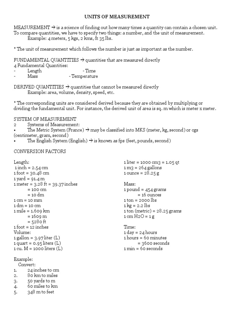 Units of Measurement | PDF | Pound (Mass) | Measurement