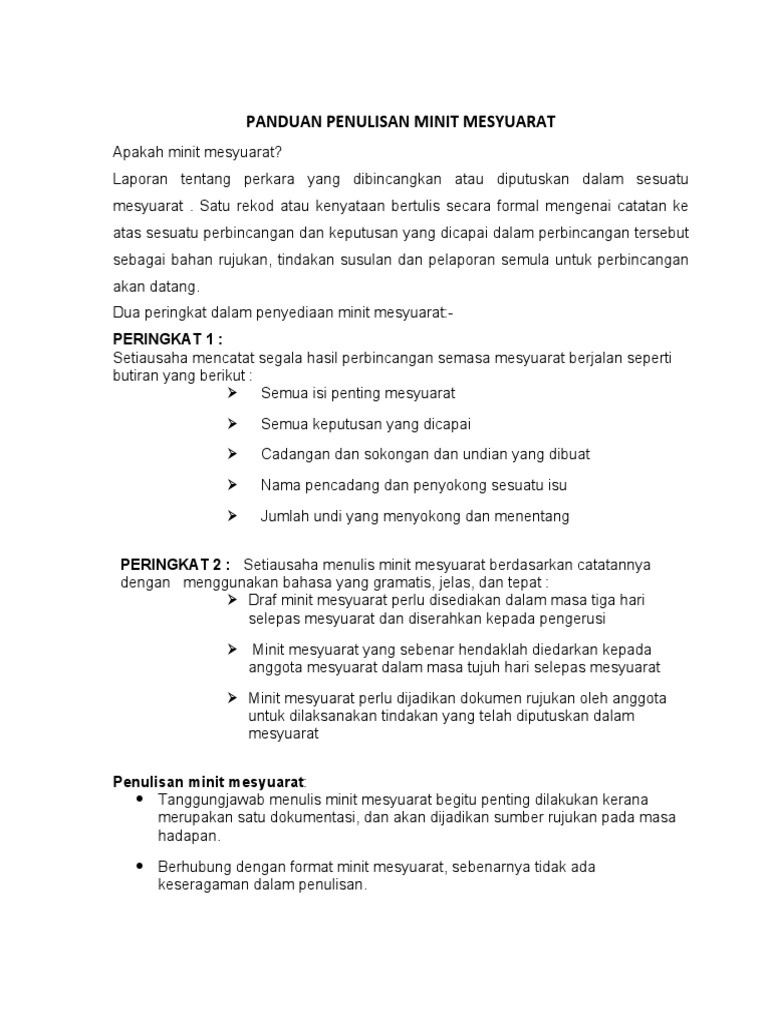 Panduan Menulis Minit Mesyuarat | PDF