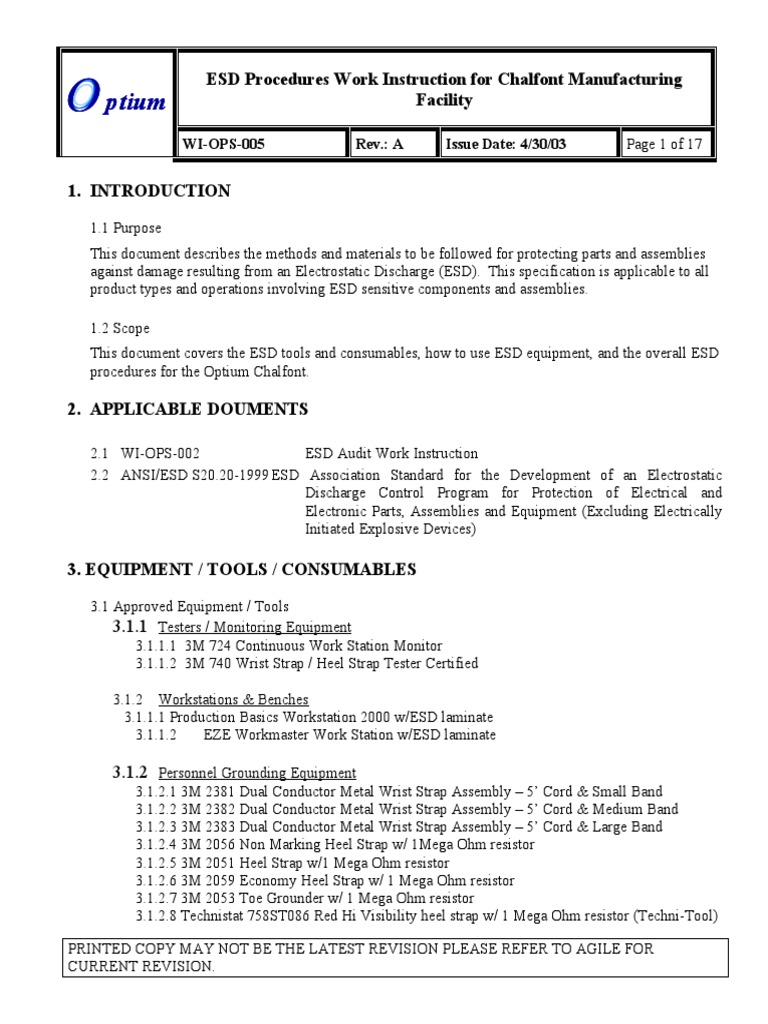 ESD Procedures for Manufacturing | PDF | Electrostatic Discharge ...